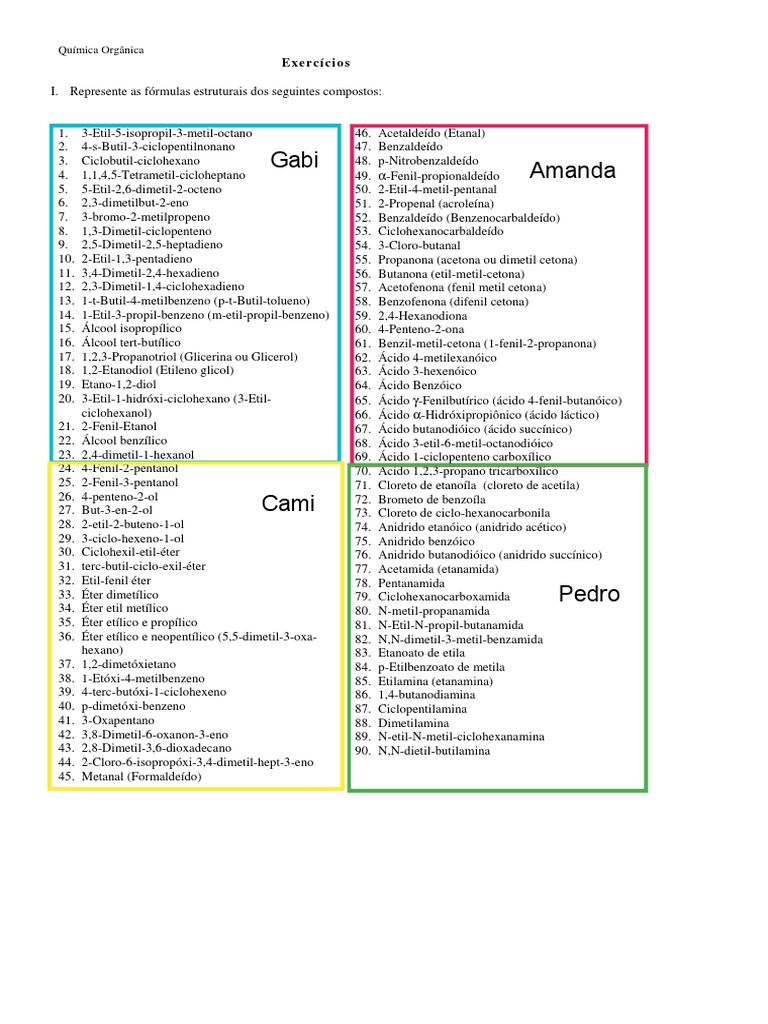 Aula 02 - Lista de Exercícios para Entrega - Nomenclatura Compostos Orgânicos | PDF