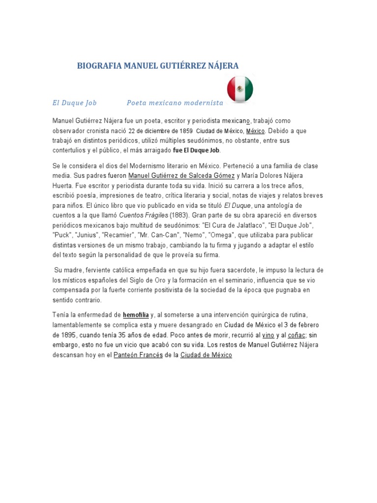 Biografia Manuel Gutiérrez Nájera | PDF