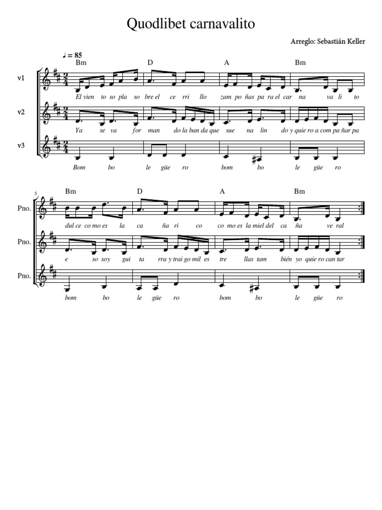 Quodlibet Carnavalito: 85 BM A D BM Arreglo: Sebastián Keller | PDF