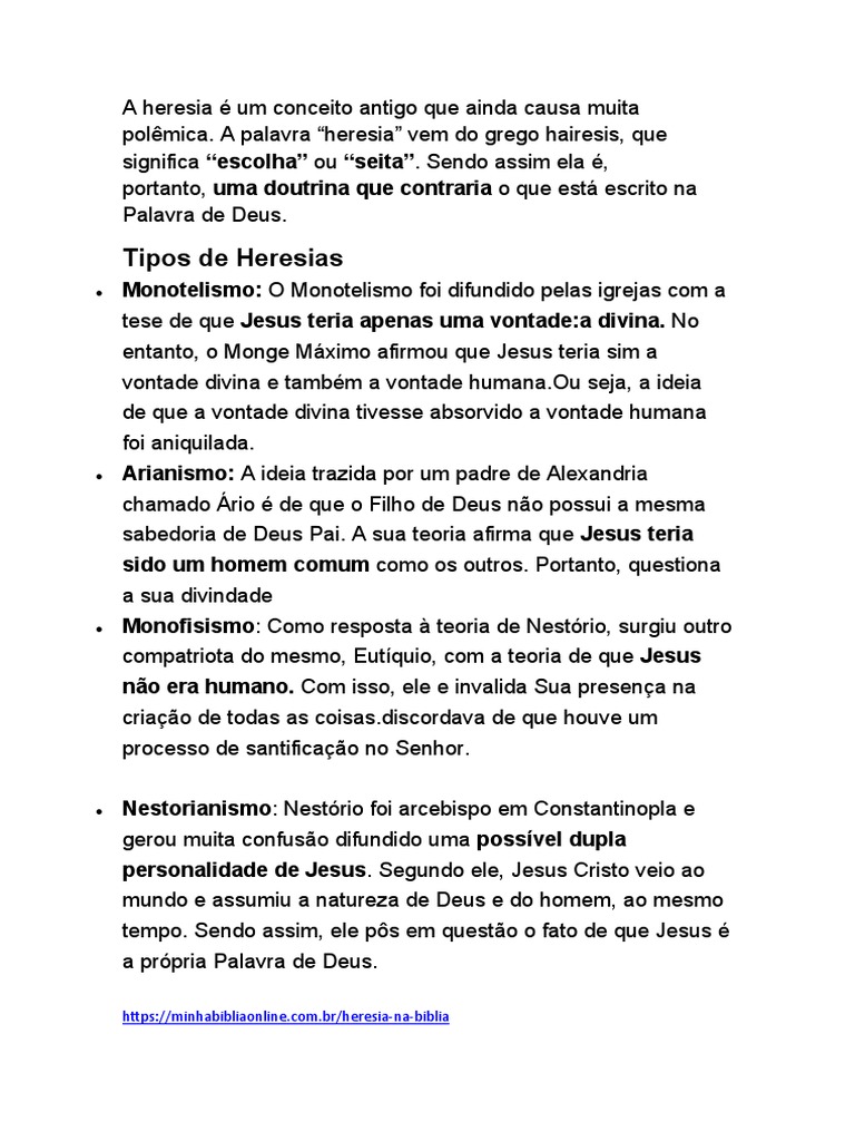As principais heresias históricas e suas características | PDF | Maria ...