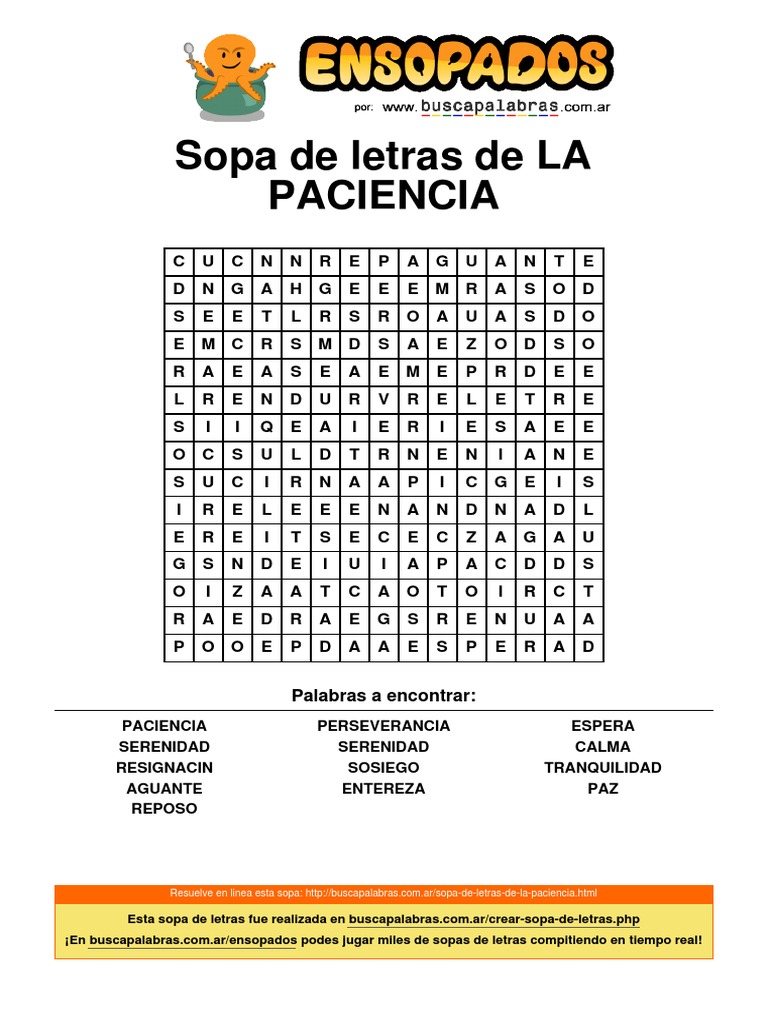 Sopa de Letras de La Paciencia | PDF