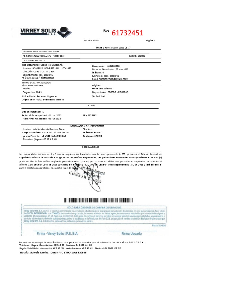 Plantilla Incapacidad de Salud Total | PDF