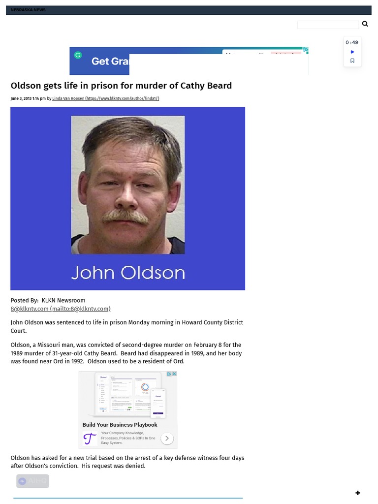 Oldson Gets Life in Prison For Murder of Cathy Beard | PDF