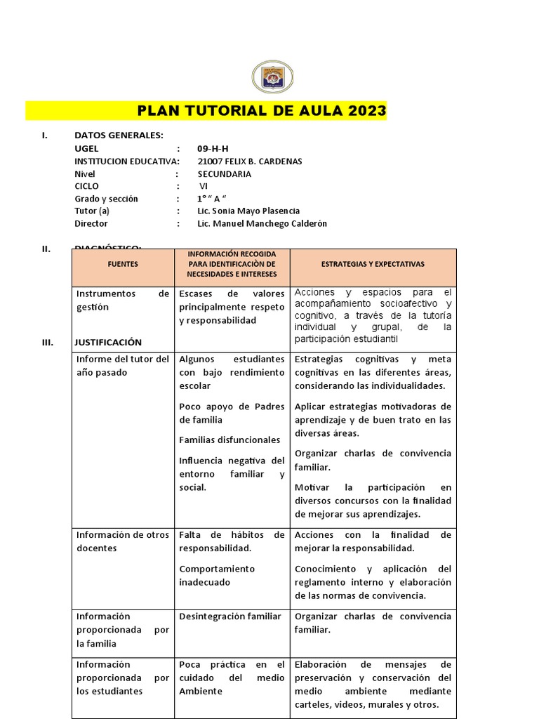 Plan Tutorial de Aula 2023 | PDF