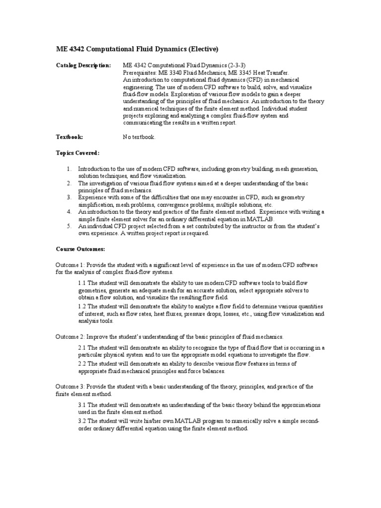 CFD Elective | PDF | Computational Fluid Dynamics | Finite Element Method