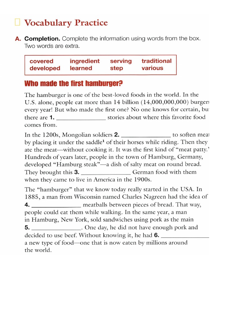 5 1+Módulo+2+Who+Made+The+First+Burger+Exercise+A +completion | PDF