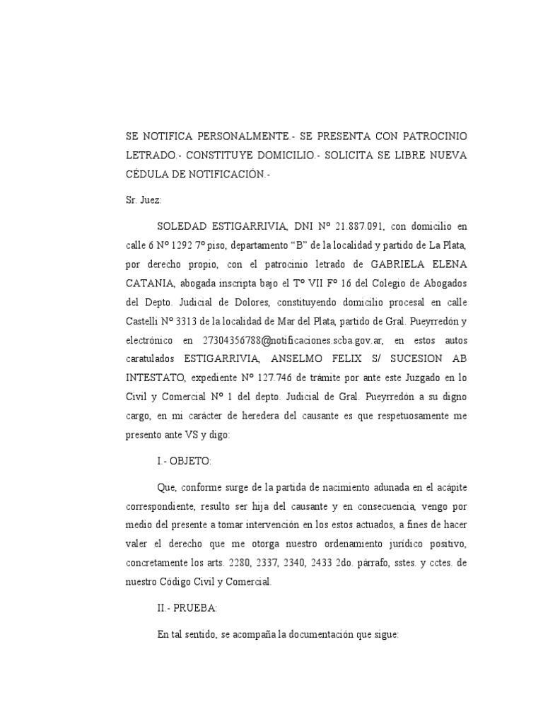 SE NOTIFICA PERSONALMENTE ESTIGARRIVIA SOLEDAD | PDF