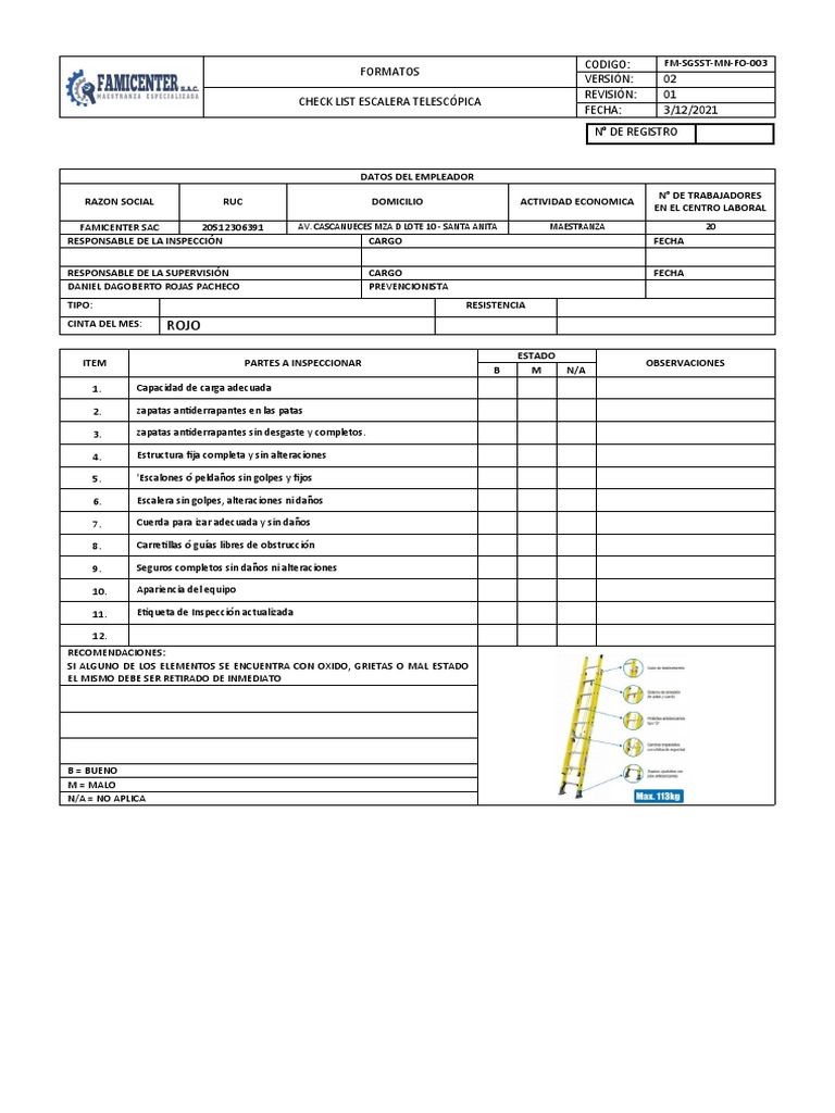 Check List Escalera Telescopica | PDF