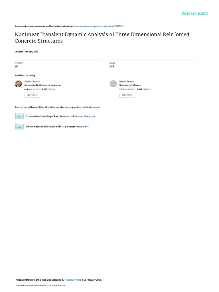 Nonlinear Transient Dynamic Analysis of Three Dimensional Reinforced Concrete Structures | PDF