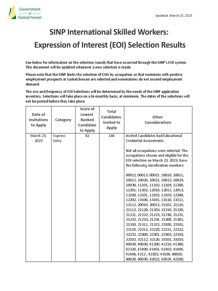 EOI Pool Selections Table+ (Mar-23-2023) | PDF | Labor