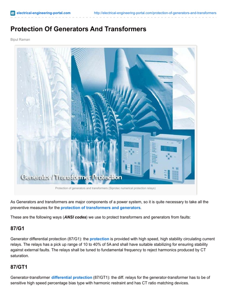 Protection of Generators and Transformers | PDF | Relay | Transformer