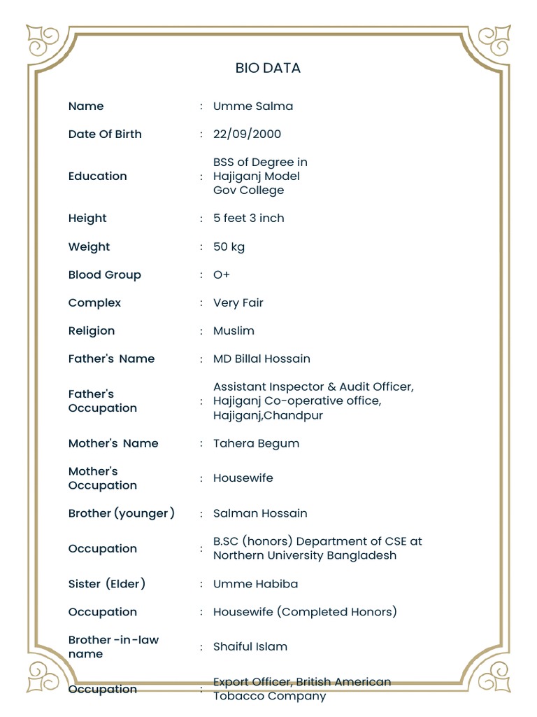 Umme Salma Bio Data | PDF