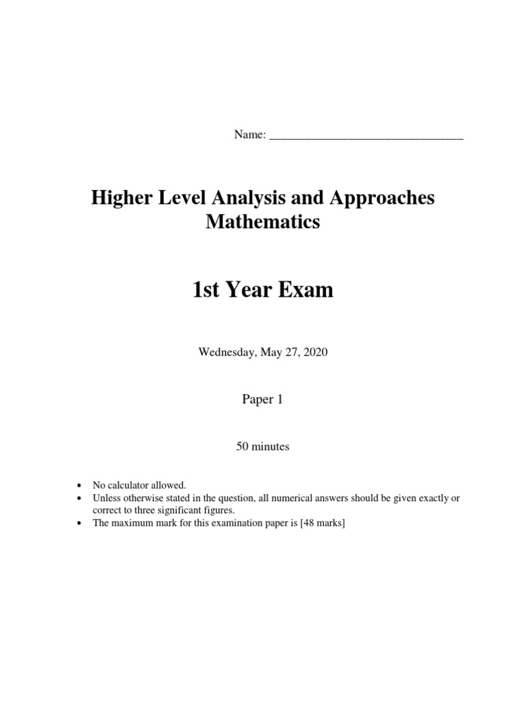 AAHL First Year Exam Paper 1 | PDF