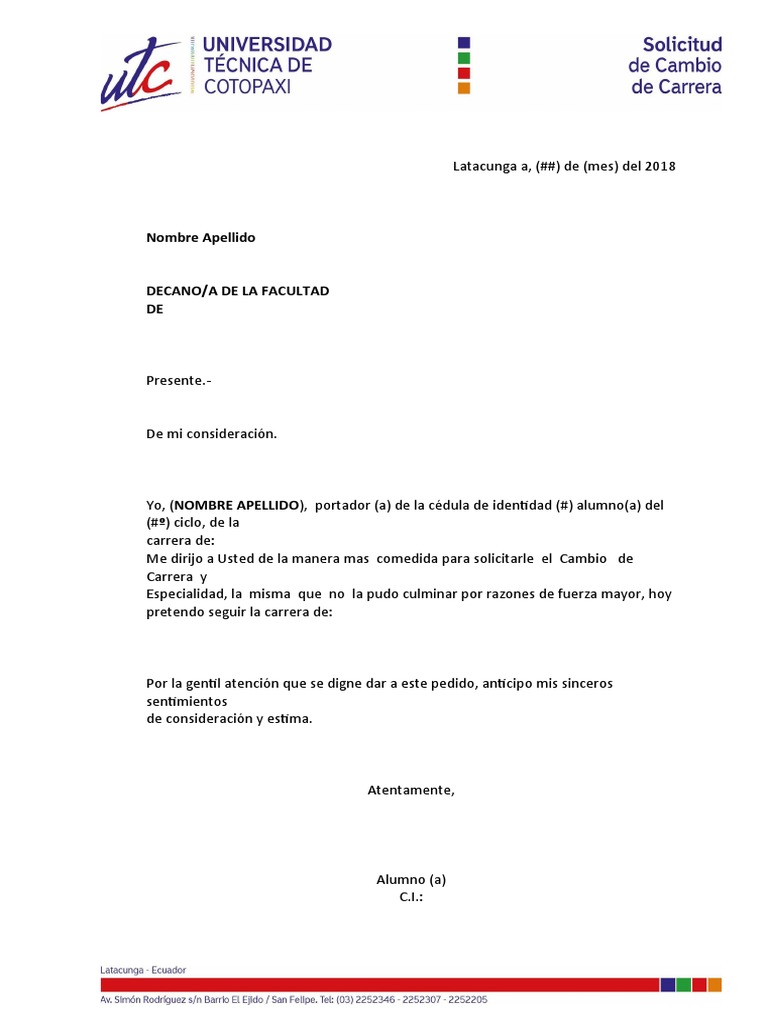Solicitud de Cambio de Carrera | PDF Solicitud de Cambio de Carrera | PDF