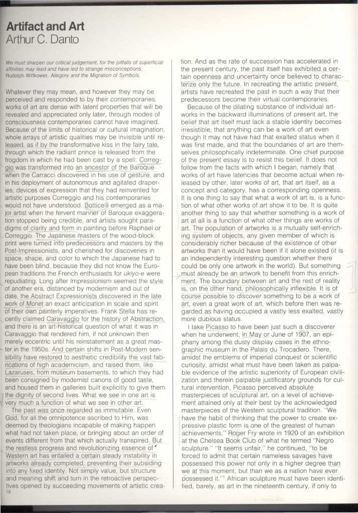 Danto, Arthur. Artifact and Art | PDF