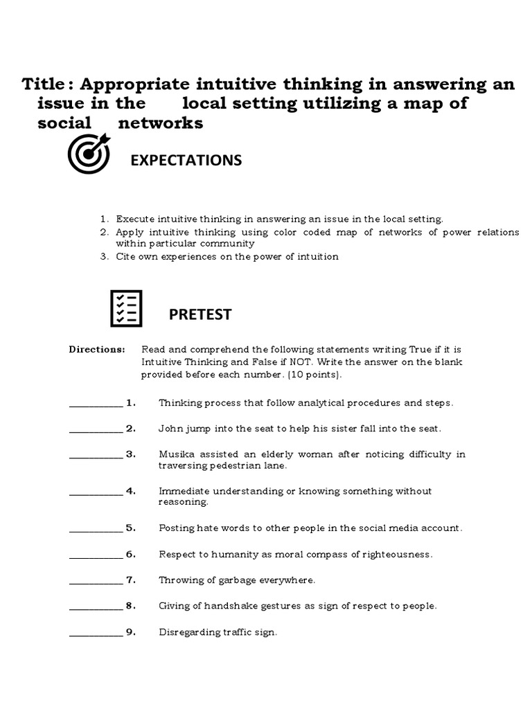 Title: Appropriate Intuitive Thinking in Answering An Issue in The Local Setting Utilizing A Map ...