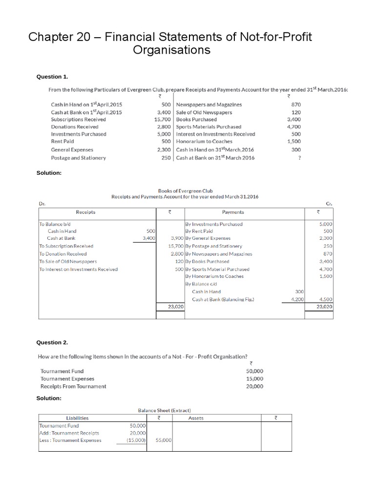 Chapter 20 - Financial Statements of Not For Profit Organisations | PDF | Depreciation | Expense