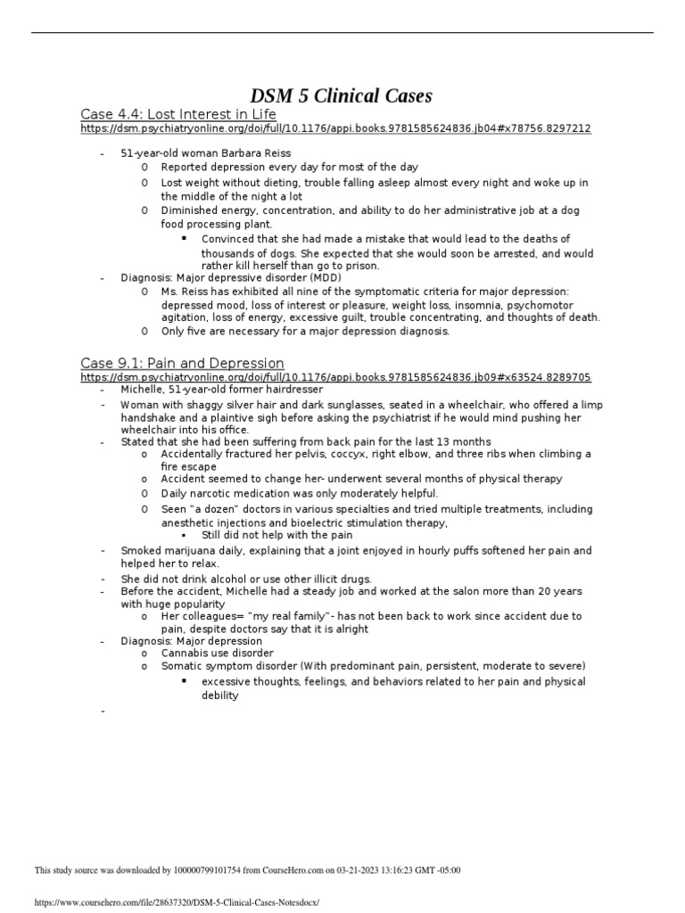 DSM 5 Clinical Cases Notes | PDF | Major Depressive Disorder | Mental ...
