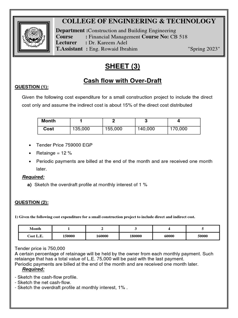 Cash Flow Analysis and Overdraft Profiles for Multiple Construction ...