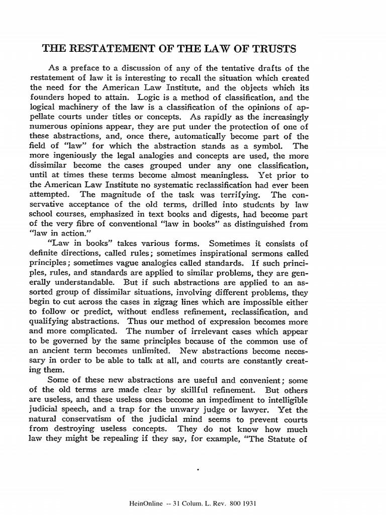 The Restatement of The Law of Trusts: Heinonline - 31 Colum. L. Rev ...