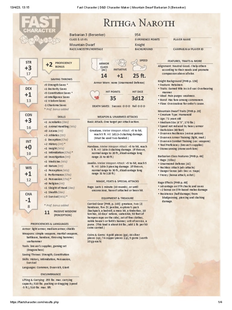 Fast Character - D&D Character Maker - Mountain Dwarf Barbarian 3 ...