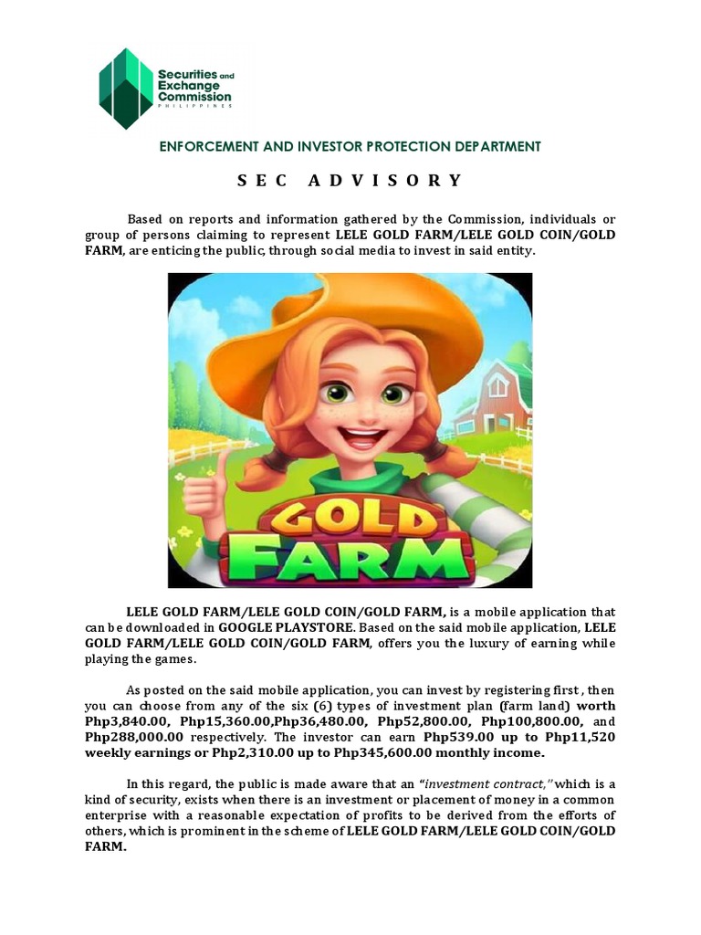 2023advisory - LELE GOLD FARM - LELE GOLD COIN - GOLD FARM | PDF ...