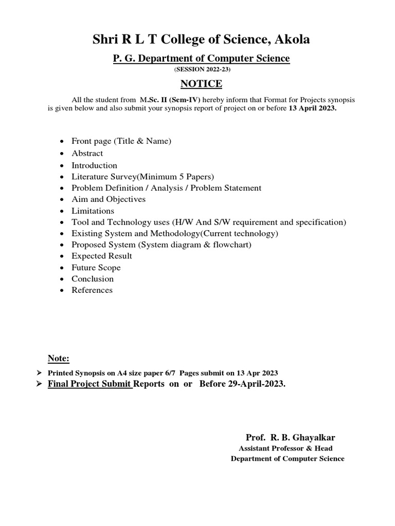 M.SC - II Synopsis Format | PDF