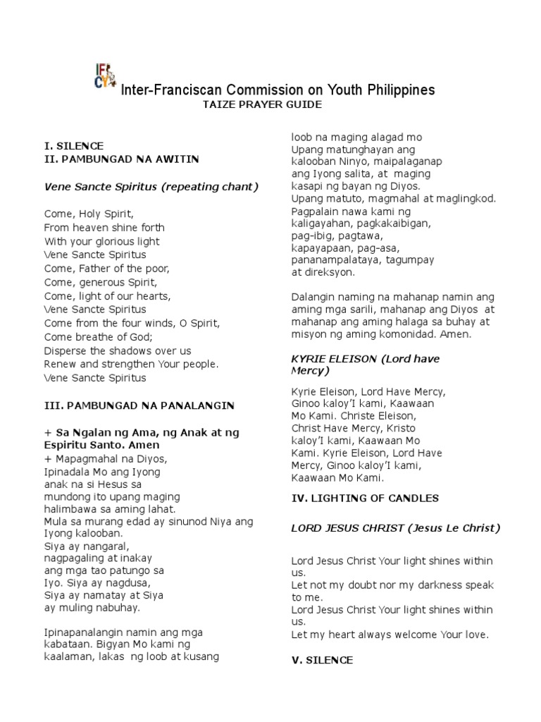 Inter-Franciscan Commission On Youth Philippines: Taize Prayer Guide | PDF