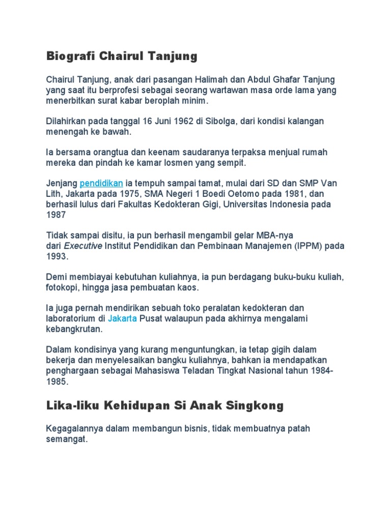 Biografi Chairul Tanjung | PDF | Kesehatan Holistik