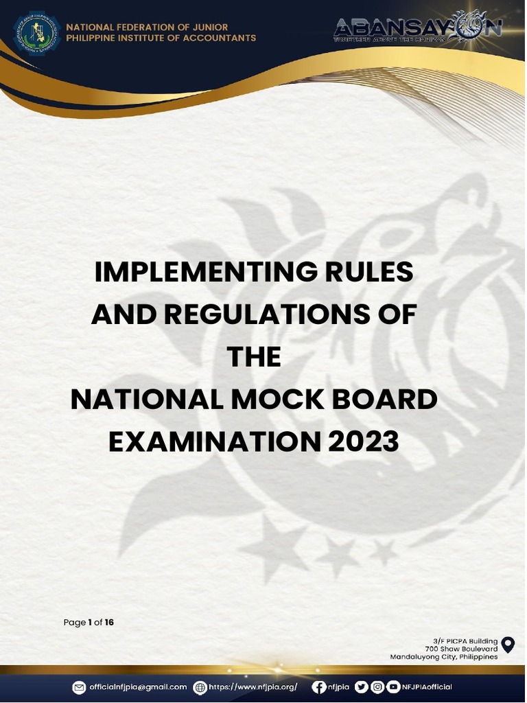 Implementing Rules and Regulations of THE National Mock Board ...