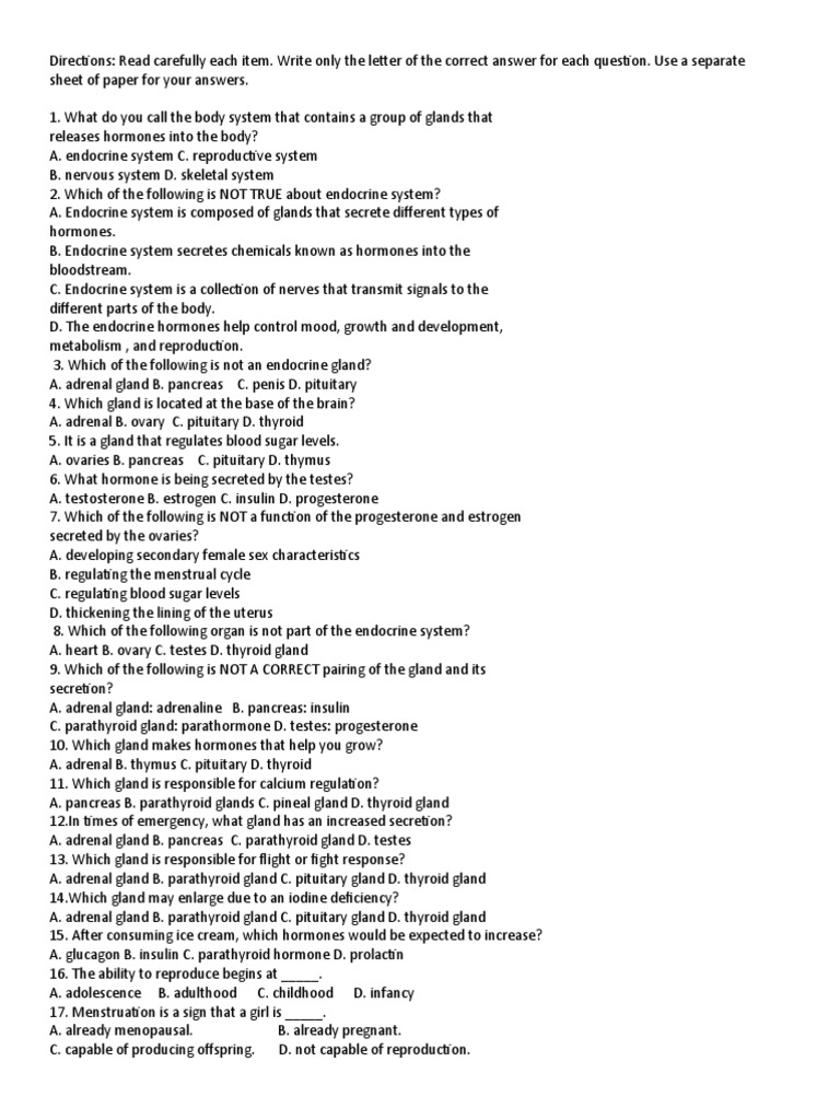 Test Paper | PDF | Human Body | Endocrine System