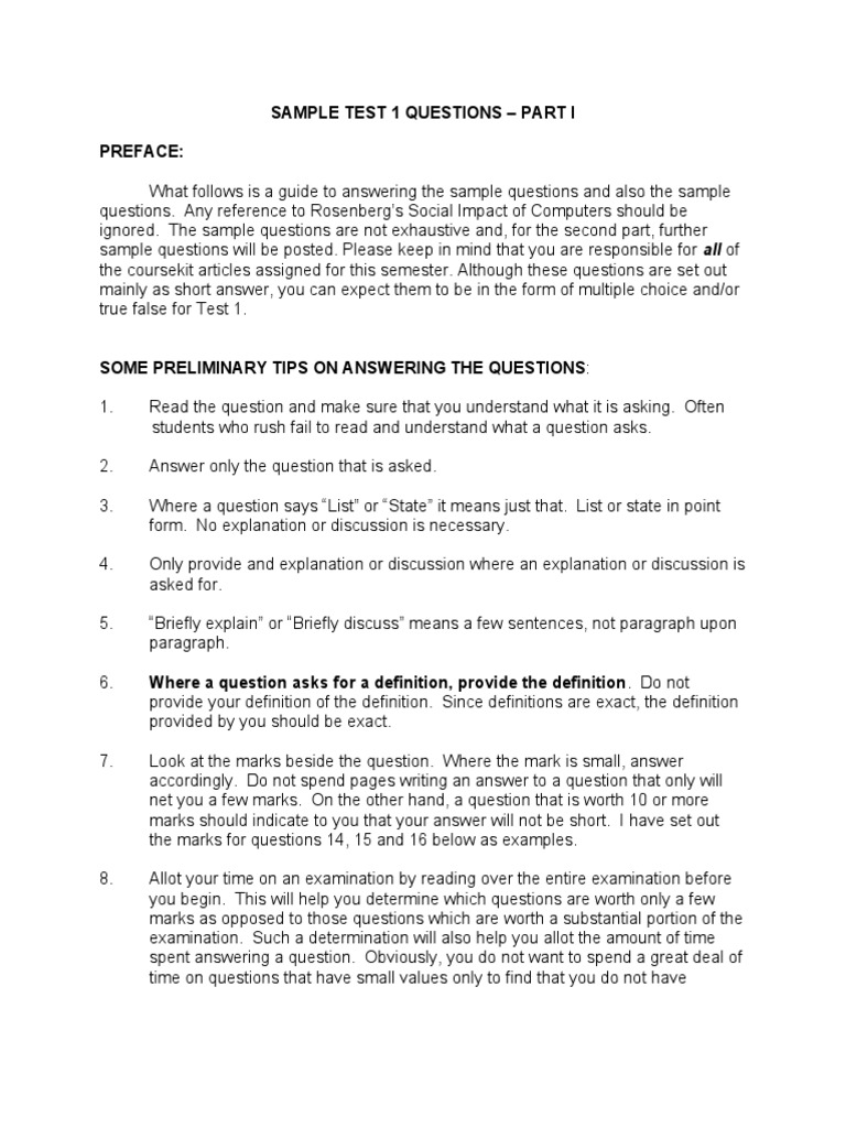 Sample TEST 1 Questions Before Science - 2 For Term Test 1 | PDF ...