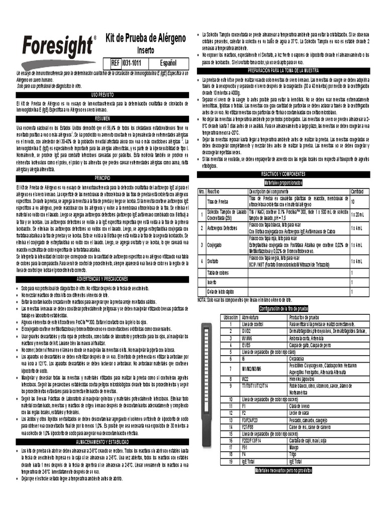 Foresight CE Allergen Test Kit I031-1011 Spanish Insert 081215 | PDF ...