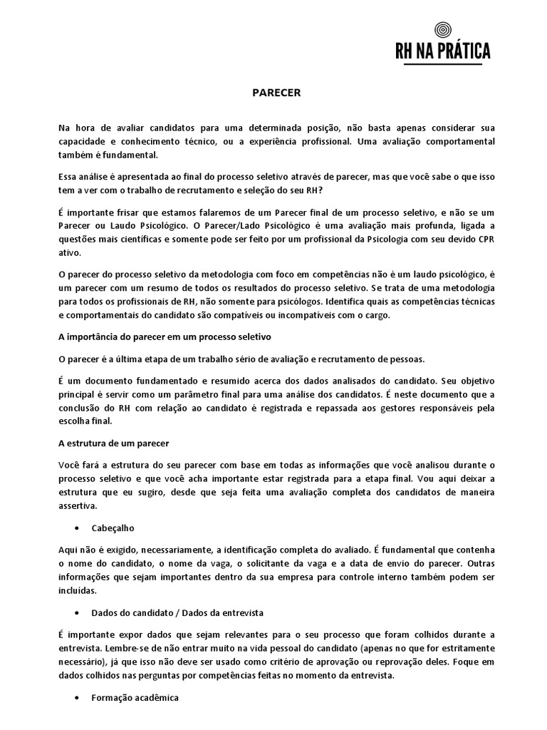 Parecer | PDF | Gestão de recursos humanos | Psicologia