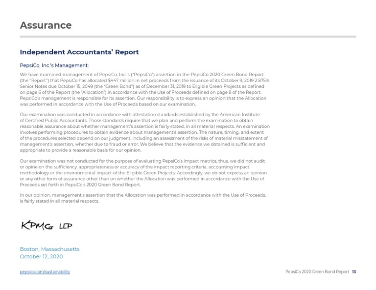 PepsiCo 2020 Green Bond Assurance Report | PDF | Business