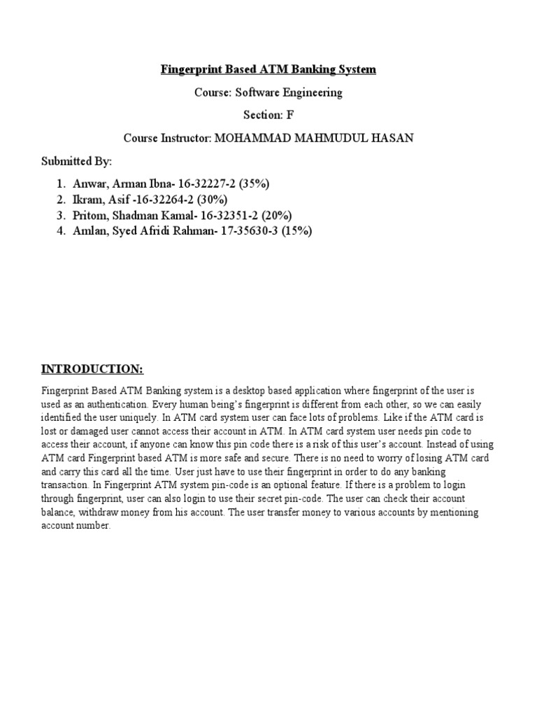 Group 4 - Fingerprint Based ATM Banking System | PDF | Automated Teller ...