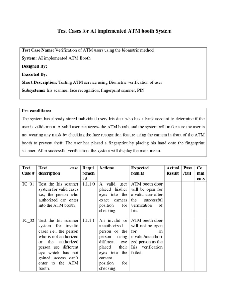 Iris Scanner Test Cases for ATM System | PDF | Automated Teller Machine ...
