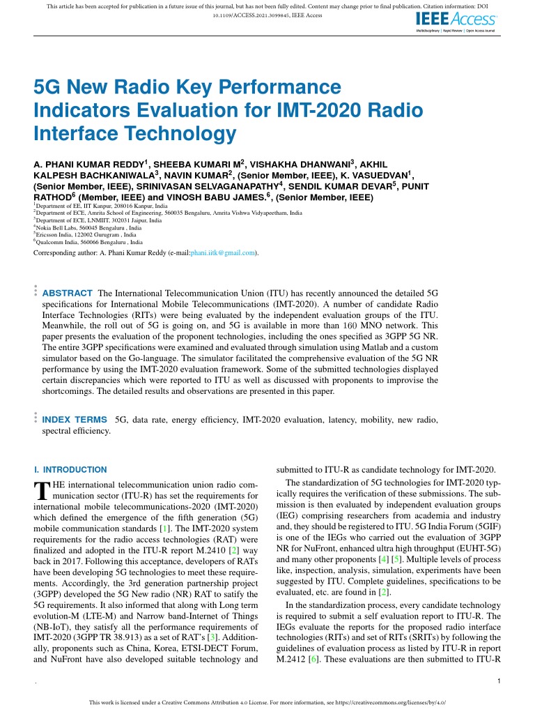 5G New Radio Key Performance Indicators Evaluation For IMT-2020 Radio ...