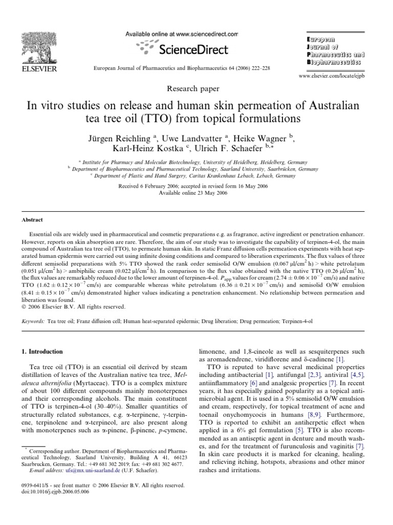 In Vitro Studies On Release and Human Skin Permeation of Australian Tea ...