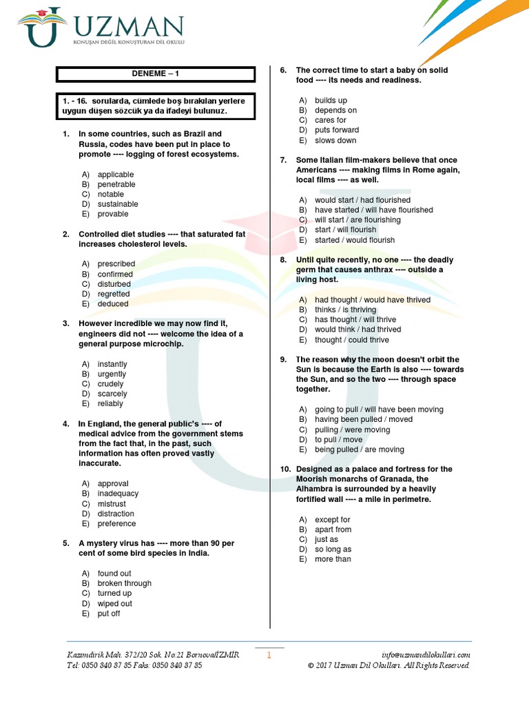 YDS Deneme Sinavi - 1 | PDF | Venus | Sound