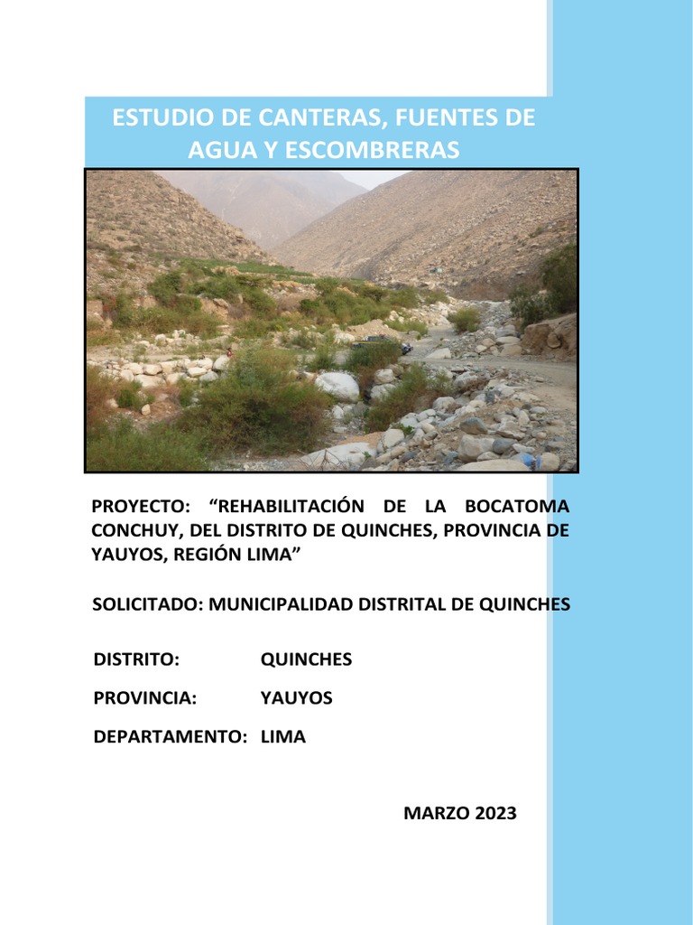 Estudio de Canteras, Fuentes de Agua, Botaderos | PDF | Hormigón | Cantera