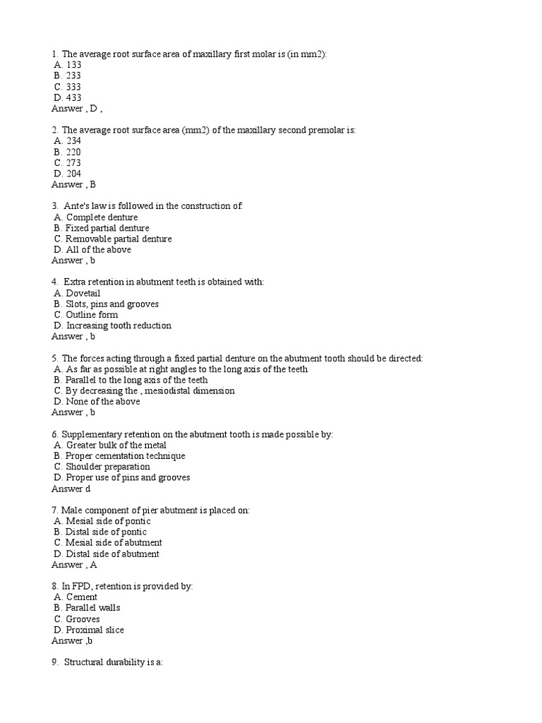 Maxillary Molar Root Surface Areas and FPD Retention Methods | PDF ...