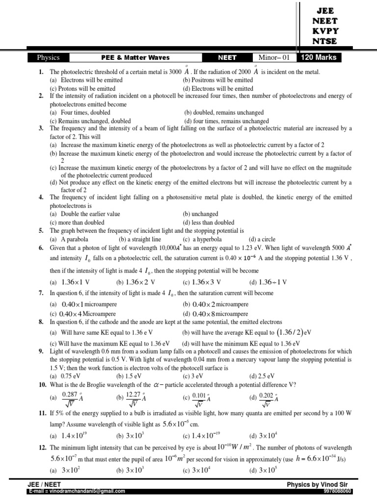PEE & Matter Waves | PDF | Photoelectric Effect | Electronvolt