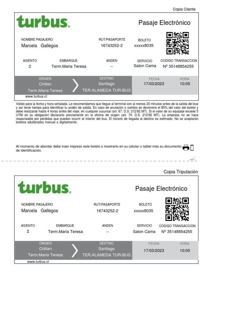 Pasajes Turbus | PDF