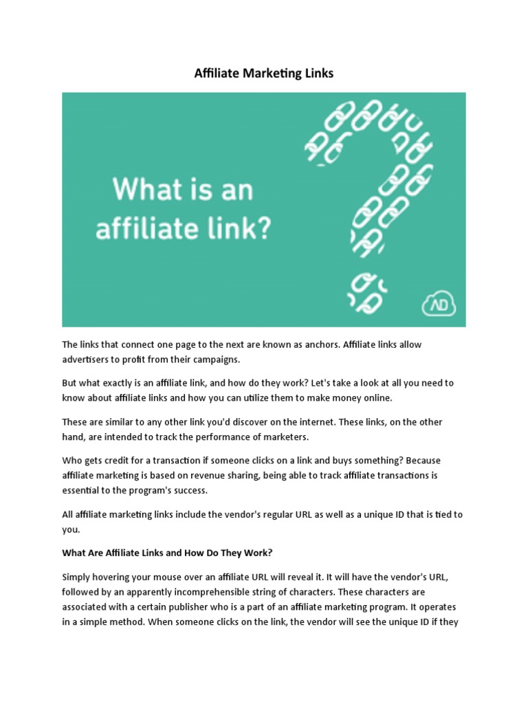 Affiliate Marketing Links Explained | PDF | Affiliate Marketing | Marketing