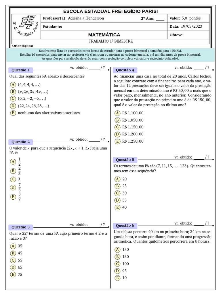MARIA GOMES - Trabalho PA e PG | PDF | Triângulo | Sequência