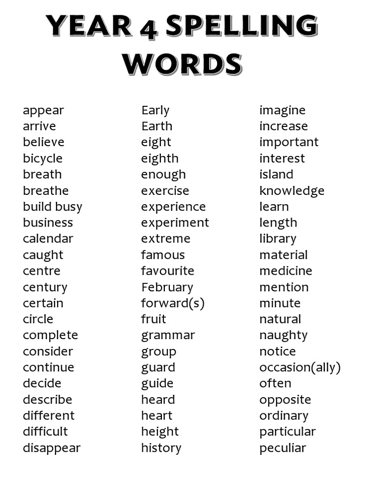 Year 4 - Spelling Words | PDF