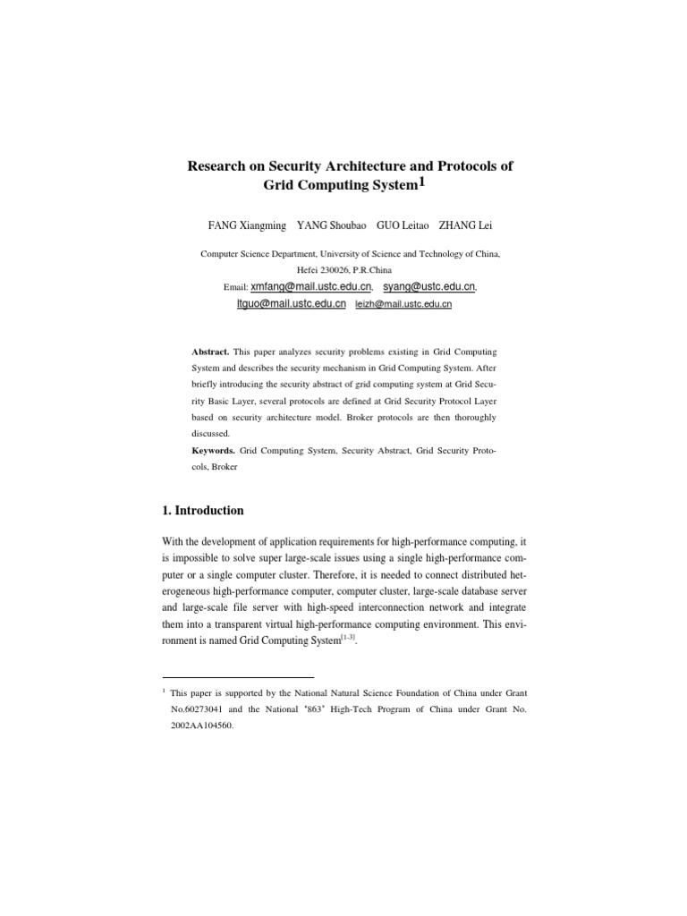 289 Research On Security Architecture And Protocols Of Grid Computing System Pdf Grid