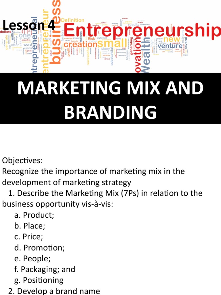 Lesson 4 Marketing Mix and Branding | PDF