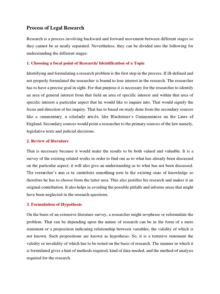 Process of Legal Research: 1. Choosing A Focal Point of Research/ Identification of A Topic ...